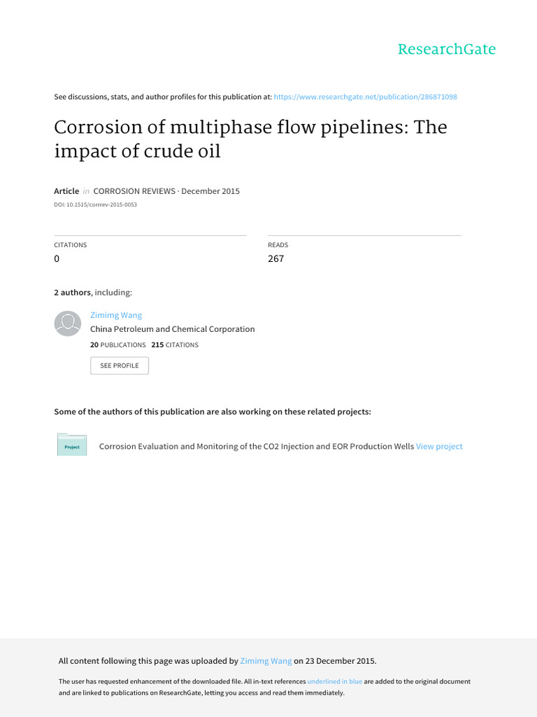 Corrosion of multiphase flow pipelines The impact of crude oil | PDF ...