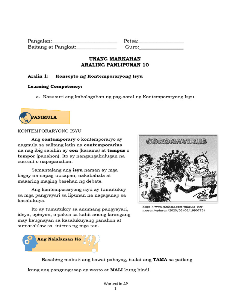 week 1- AP 10 worksheet | PDF