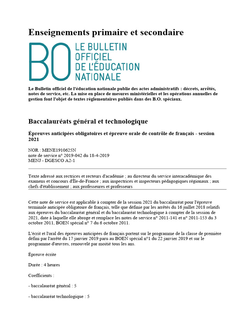 BO Epreuve Ecrite et Orale | PDF