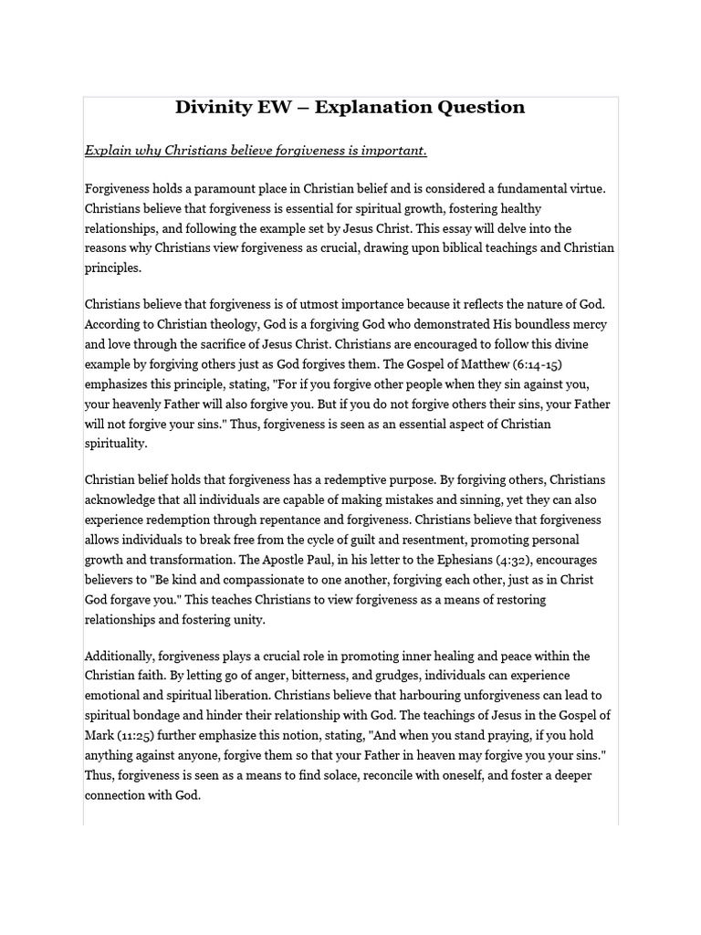 Divinity EW - Explanation Questions | PDF | Forgiveness | Jesus