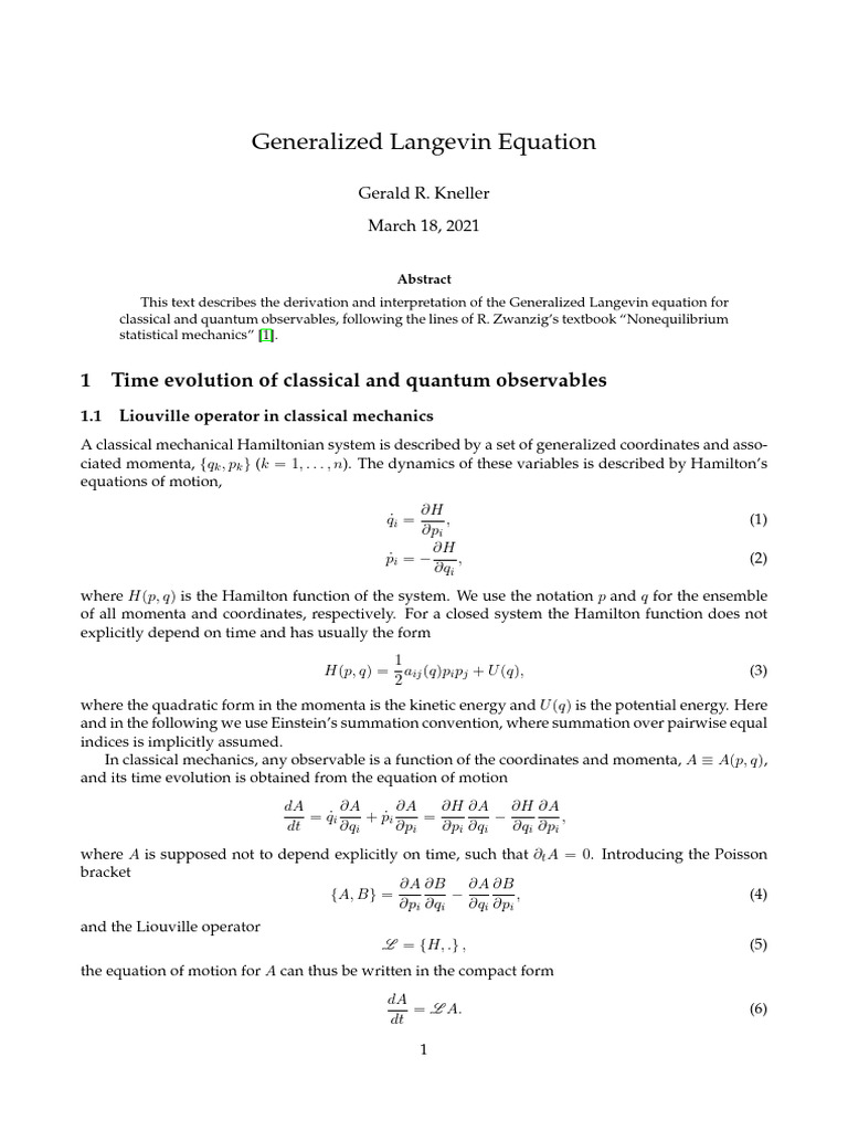 Langevin equation | PDF | Brownian Motion | Hamiltonian Mechanics