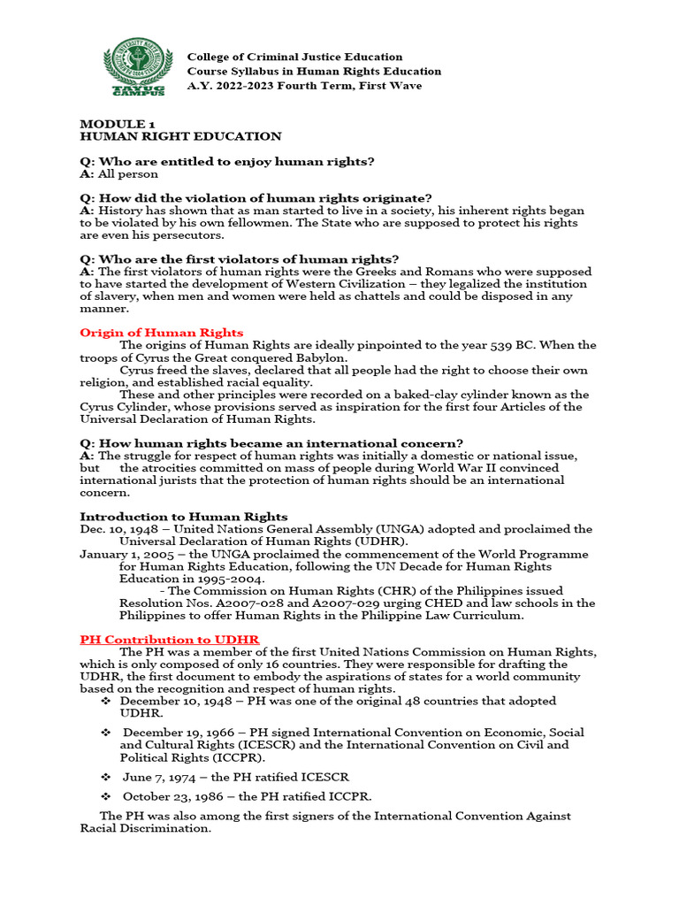 CLJ 2 - Module 1 | PDF | Human Rights | International Criminal Court CLJ 2 - Module 1 | PDF | Human Rights | International Criminal Court