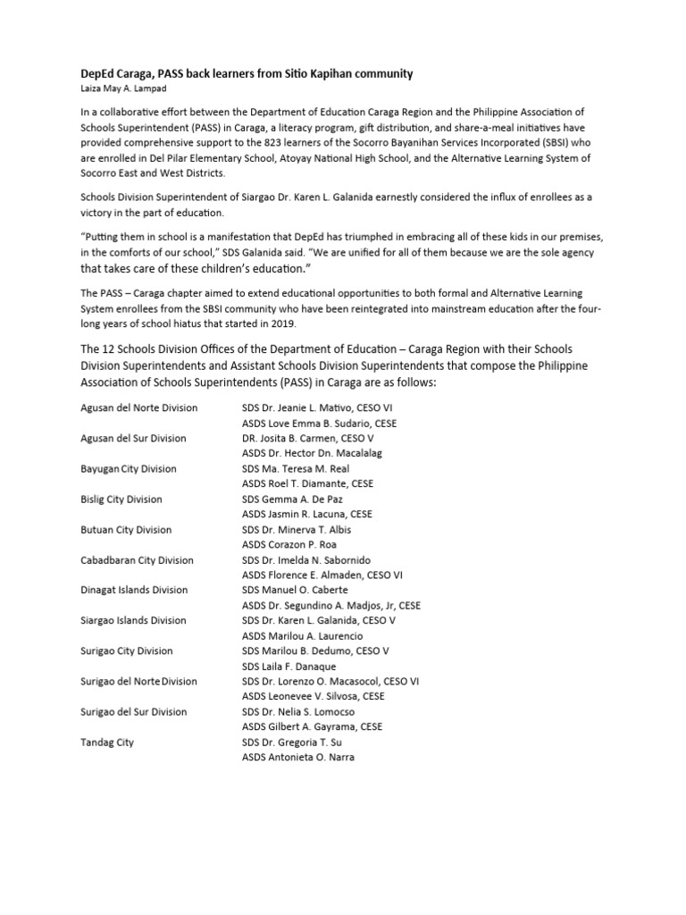 DepEd, PASS Back SBSI Learners | PDF | Wellness