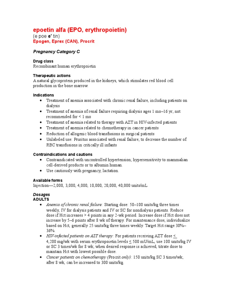 Epoetin Alfa | PDF | Intravenous Therapy | Dose (Biochemistry)