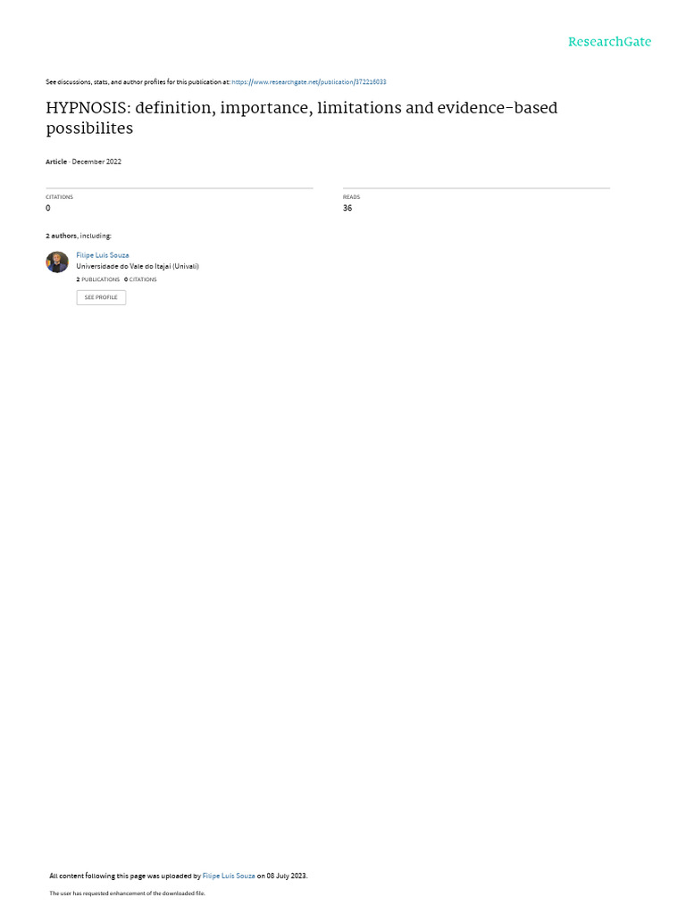 Hypnosis: Definition and Evidence | PDF | Hypnosis | Cognitive ...