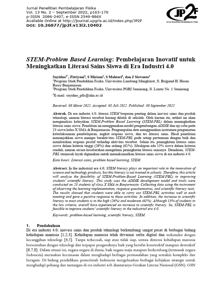 STEM-PBL untuk Literasi Sains Siswa | PDF | Cognitive Science | Human ...