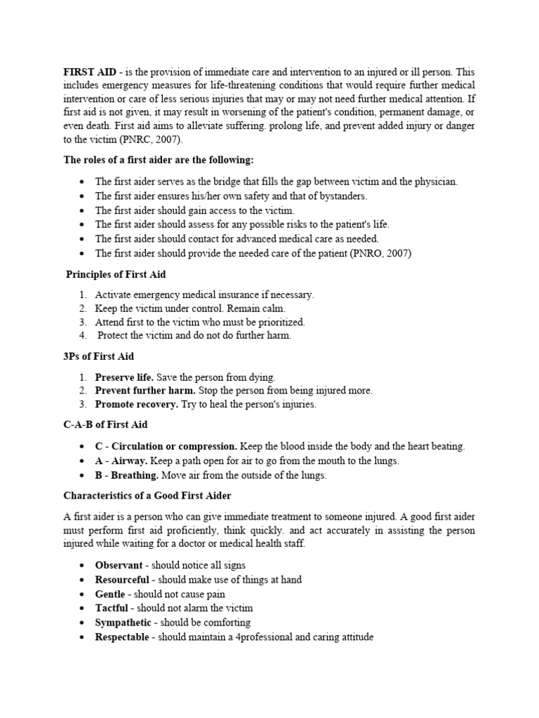 Essential First Aid Guide & Principles | PDF