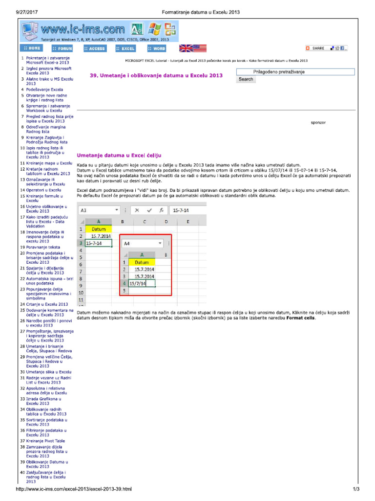 Umetanje I Oblikovanje Datuma U Excelu 2013 | PDF