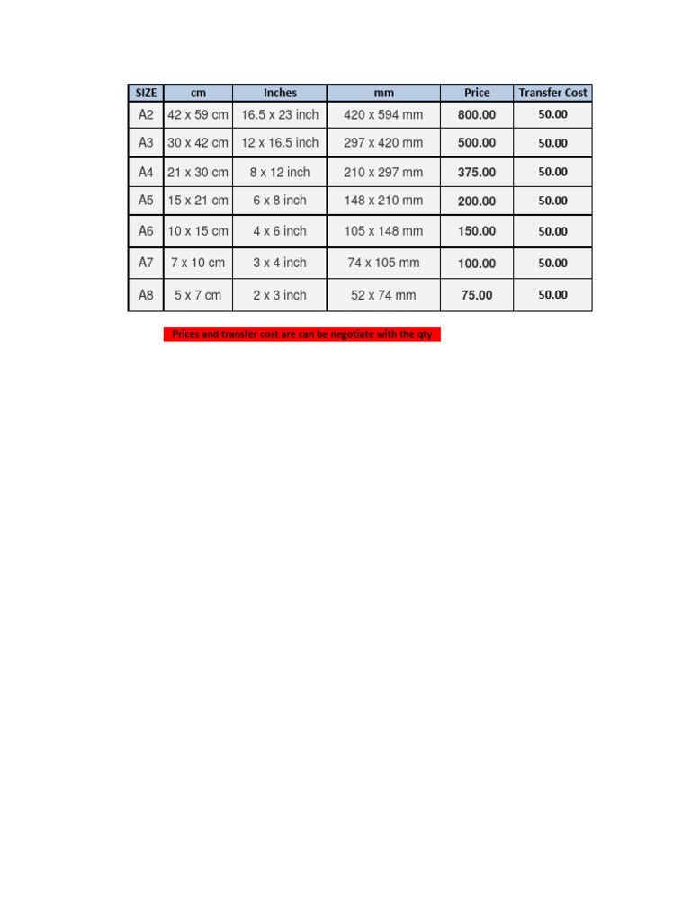 DTF Price Chart | PDF
