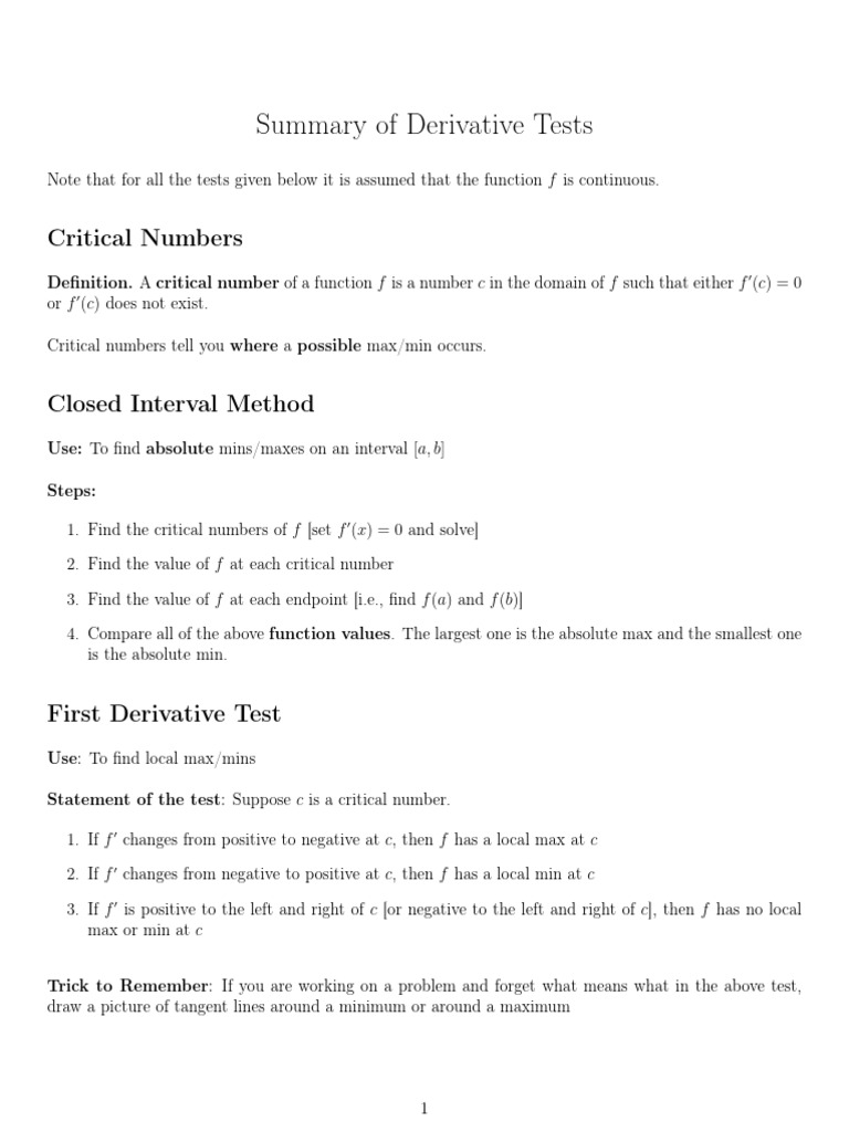 Derivative Tests Summary | PDF | Theoretical Computer Science | Applied ...