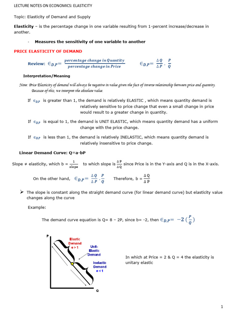 Notes on Elasticity | PDF | Demand | Price Elasticity Of Demand