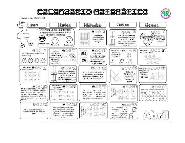 Calendario Matemático Abril | PDF