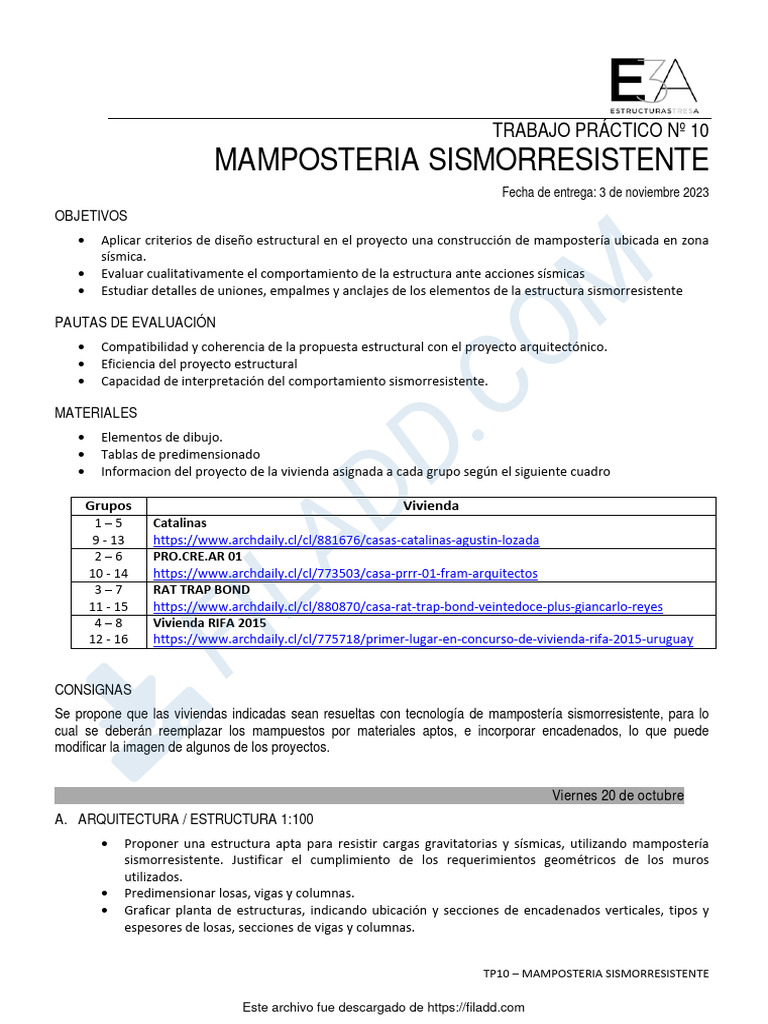 E3a - TP 10 - Mamposteria - 2023 | PDF | Albañilería | Ingeniería de Edificación