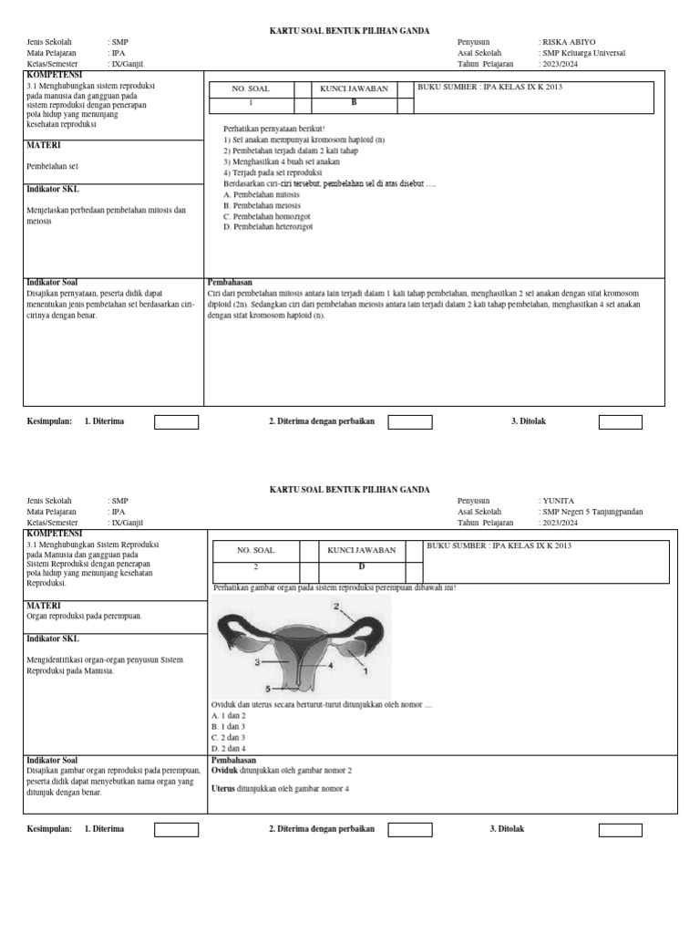 Kartu Soal PAS IPA Kelas 9 Sem Ganjil 2023 2024 - Paket 2 | PDF
