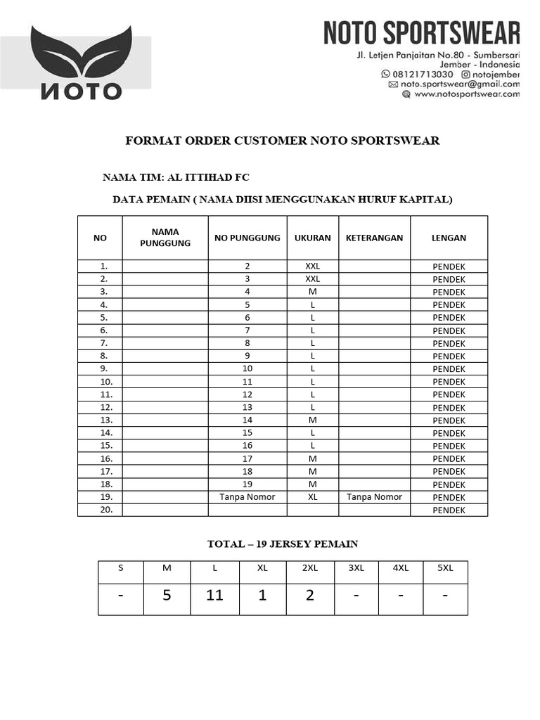 Format Order Customer Noto | PDF