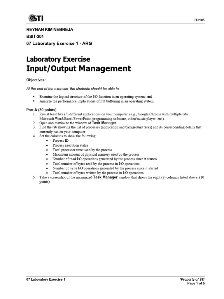 07 Laboratory Exercise 1 | PDF | Input/Output | Device Driver