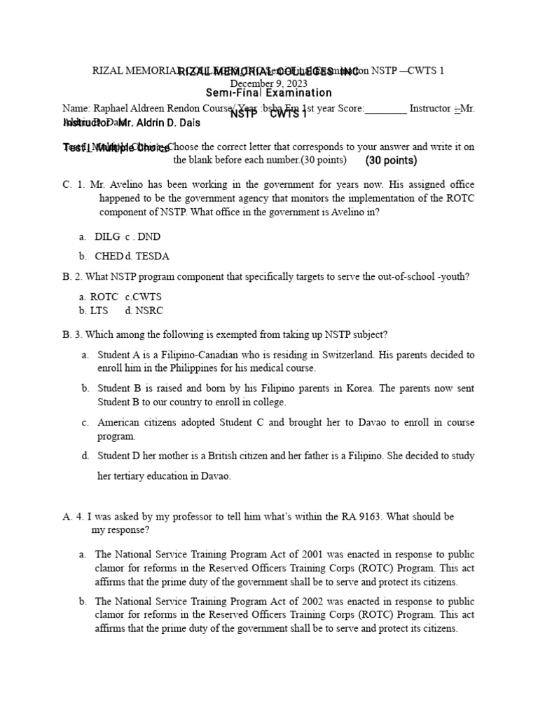 Rappy NSTP1 SEMI FINALS | PDF | Emergency Management | Waste