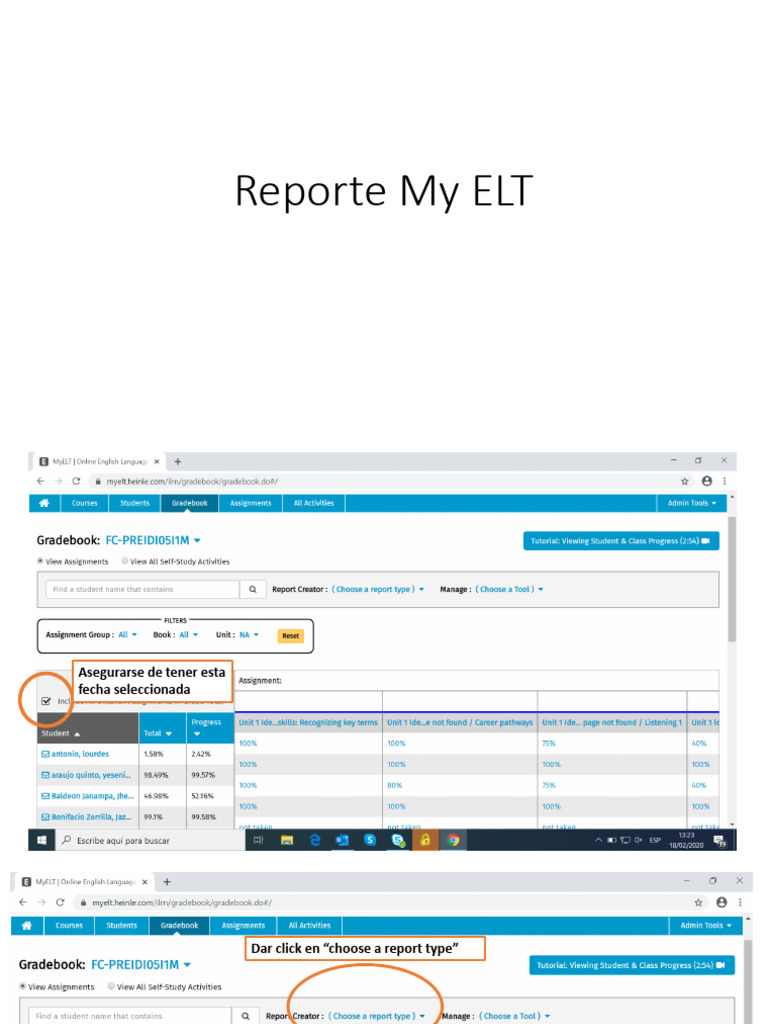 Para Sacar El Reporte de Notas - My ELT | PDF