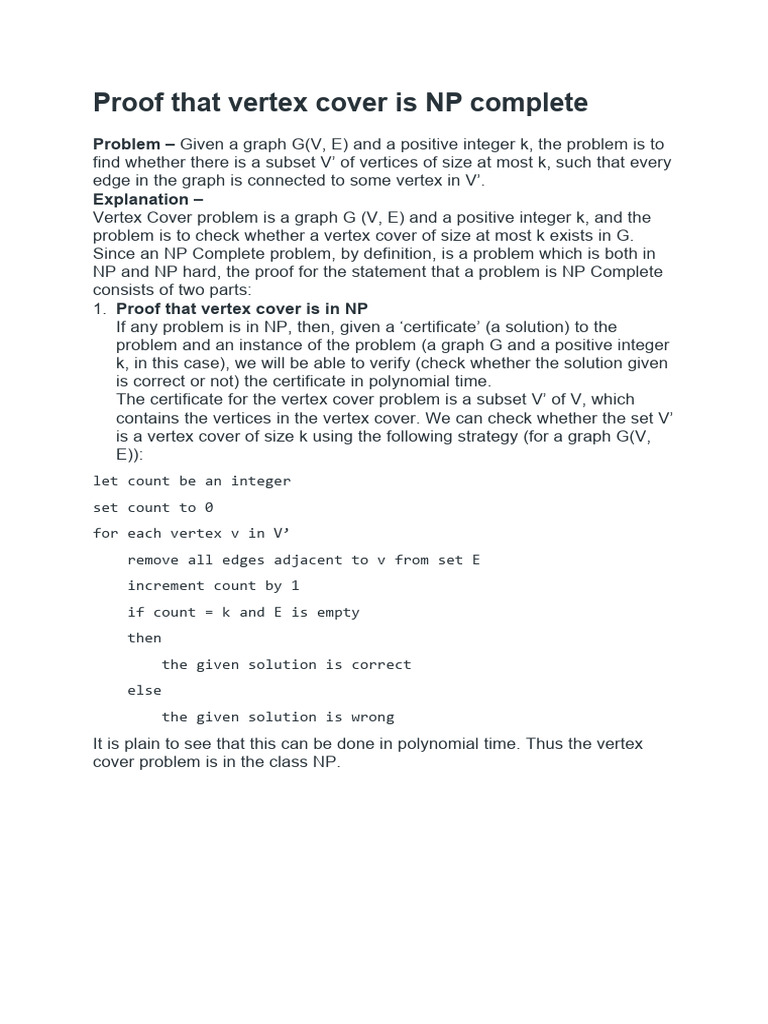 Vertex Cover Problem NP-Completeness Proof | PDF | Teaching Methods ...