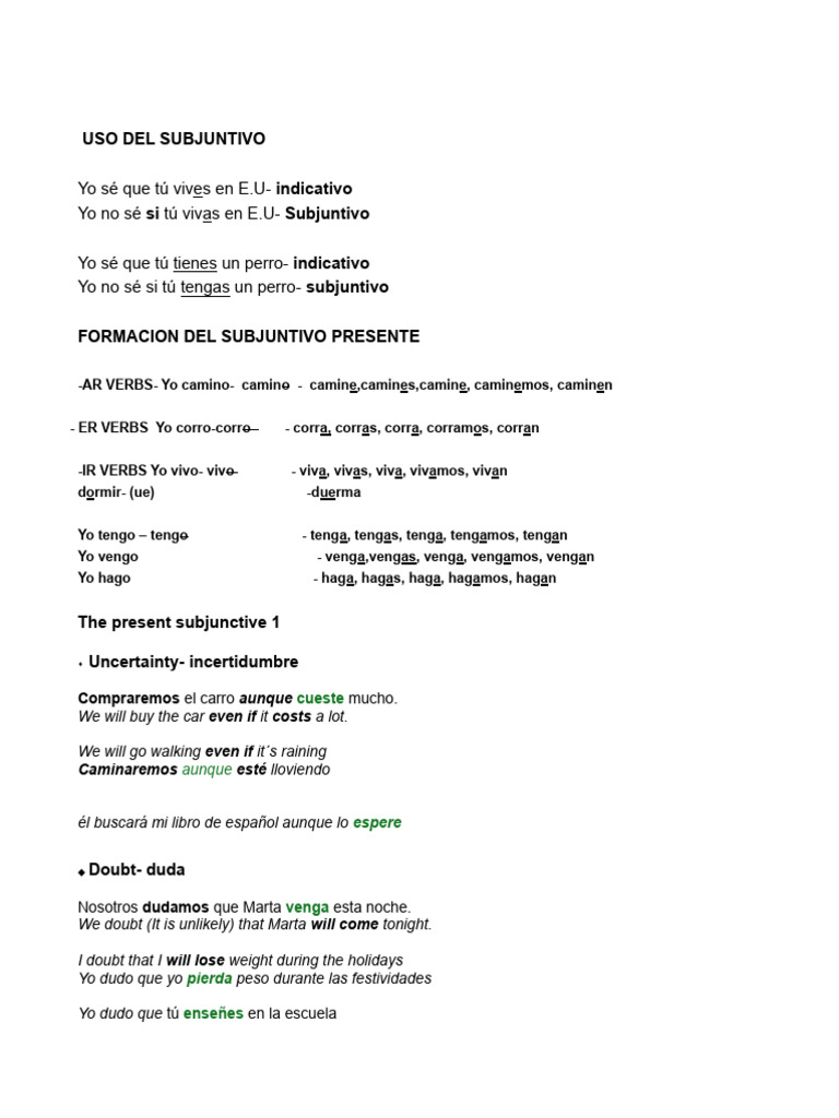Uso Del Subjuntivo Presente 1 | Descargar gratis PDF | Lingüística