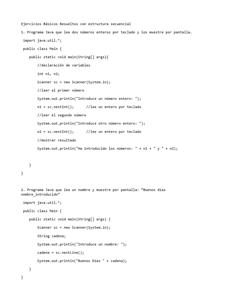 Ejercicios Basicos Resueltos Con Estruct | PDF | Java (lenguaje de ...