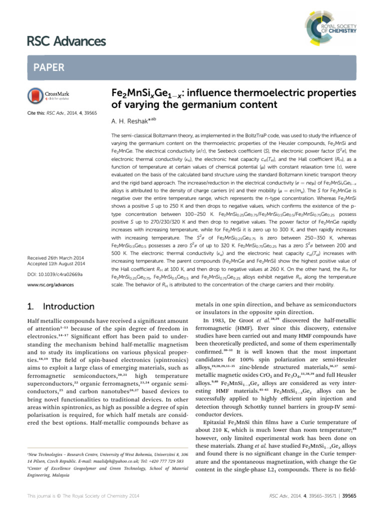 Wien2k Thermoelectric FeMnGe | PDF