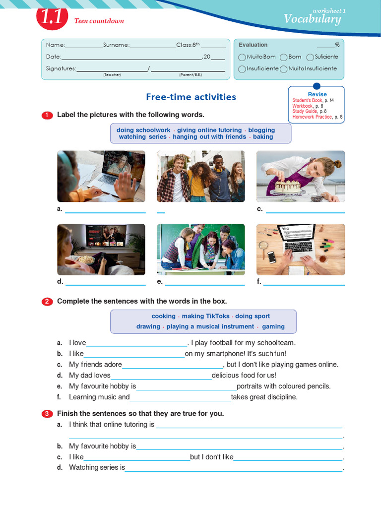 3 Worksheet VOC - Free Time Activities | PDF | Learning