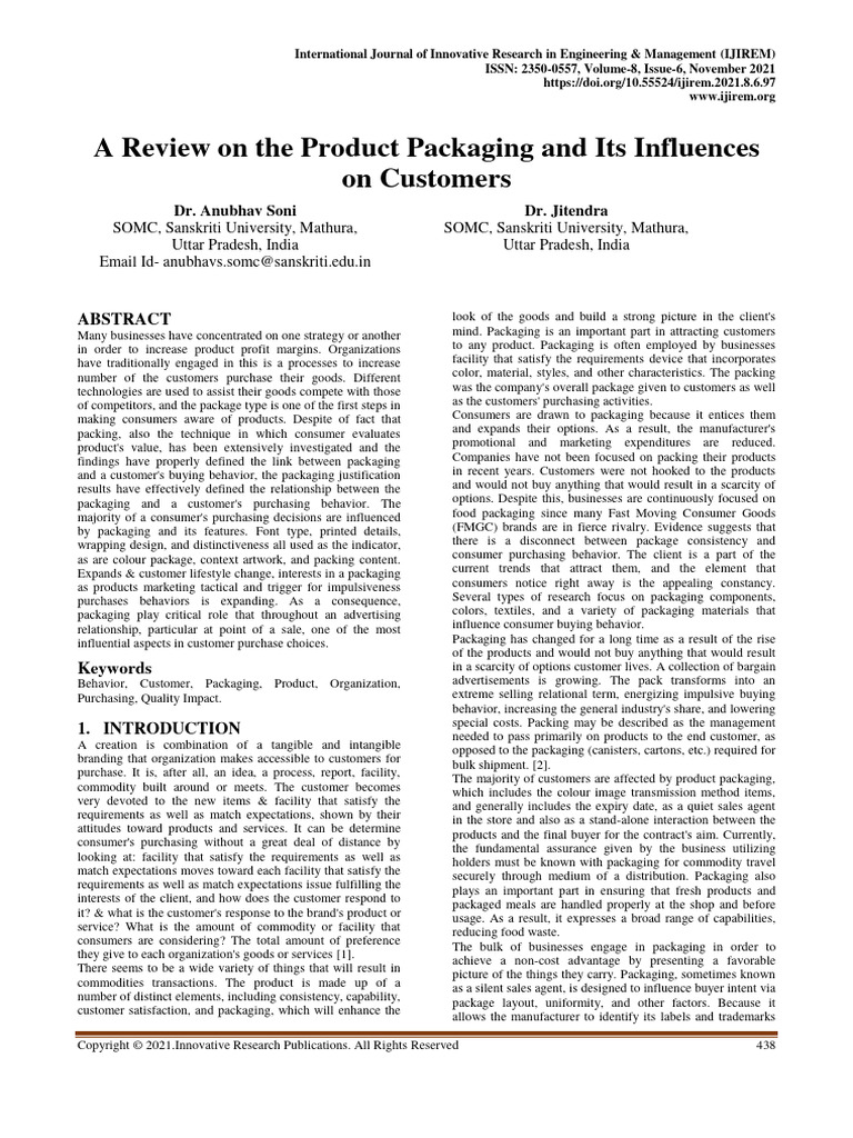 31 A Review On The Product Packaging and Its Influences On Customers ... 31 A Review On The Product Packaging and Its Influences On Customers ...