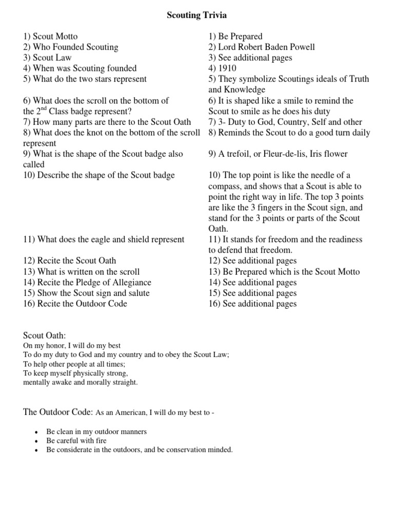 Scouting Trivia Questions and Answers | PDF | Scouting | Pledge Of ...