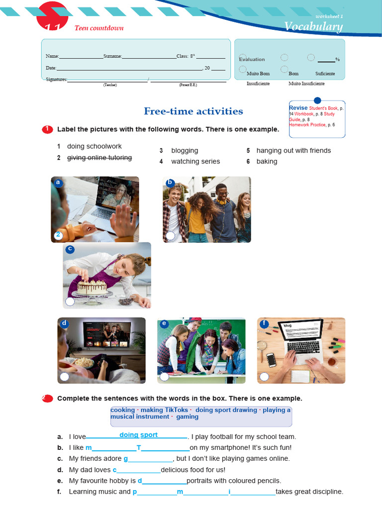 EI VOC worksheet_ free time activities | PDF | Human Communication | Learning