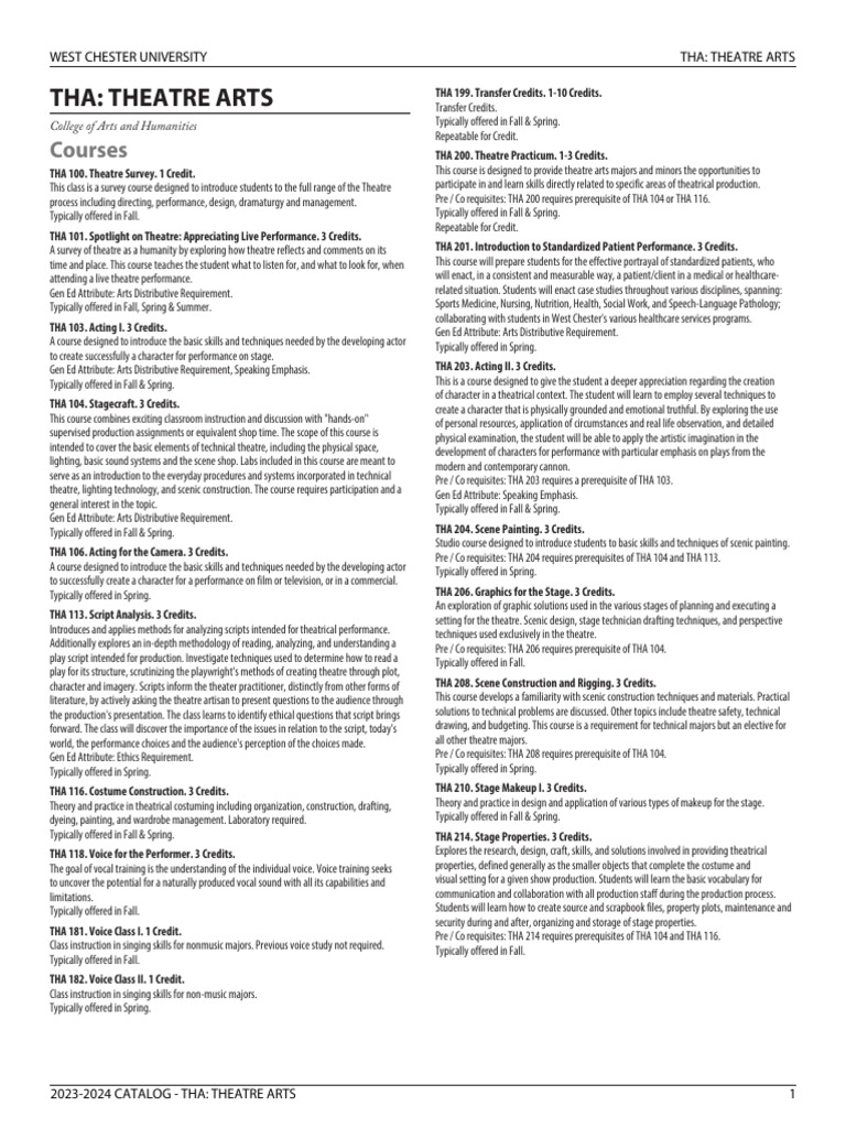 Tha: Theatre Arts: Courses | PDF