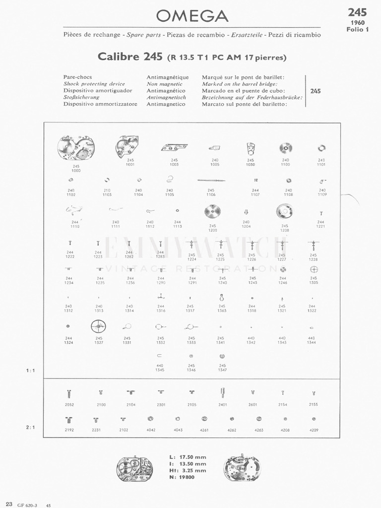 Omega 245 Movement Parts | PDF