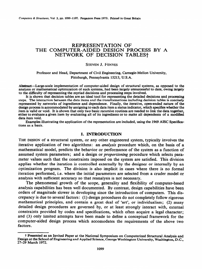 1973 - Fenves - Representation of The Computer-Aided Design Process by A Network of Decision ...