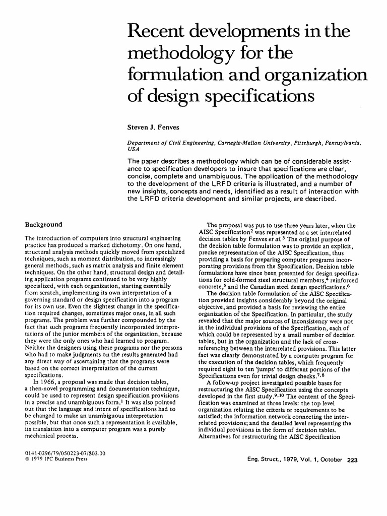 1979 - Fenves - Recent Developments in The Methodology For The ...