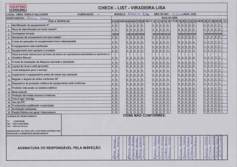 Checl List - Viradeira Lisa | PDF