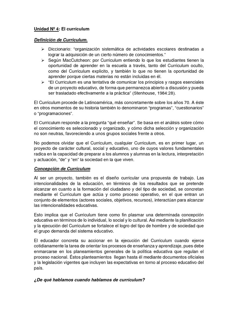 Definición y niveles del currículum educativo | PDF | Crecimiento ...