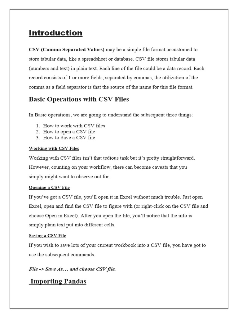 Basic Operations With Csv Files Csv Comma Separated Values May Be A Simple File Format