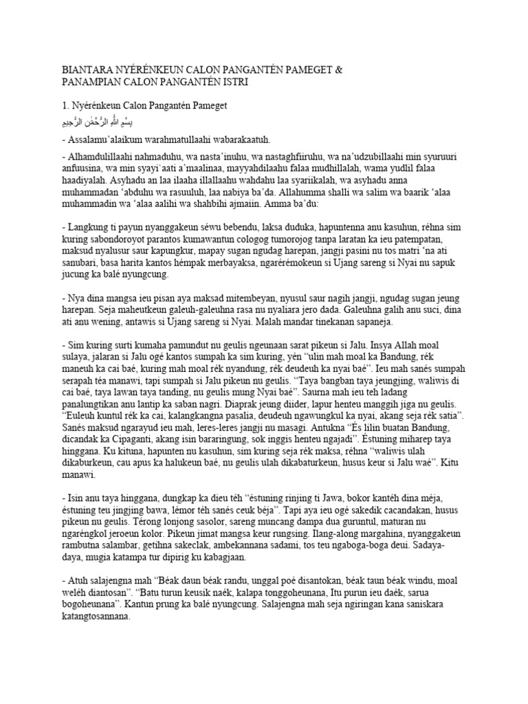 Biantara Nyérénkeun Calon Pangantén Pameget | PDF