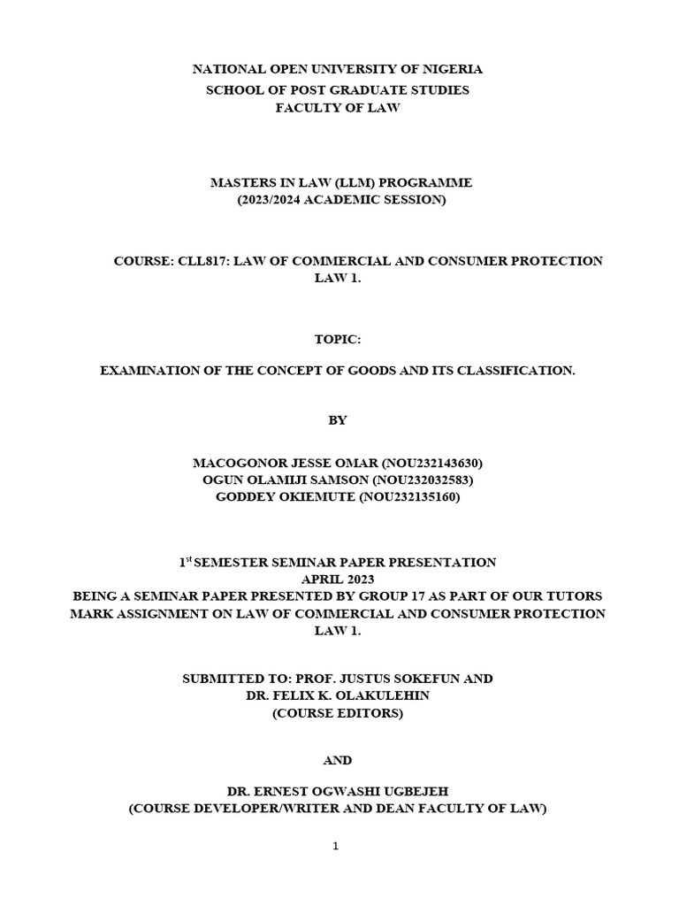 Examination of The Concept of Goods and Its Classification. | PDF ...