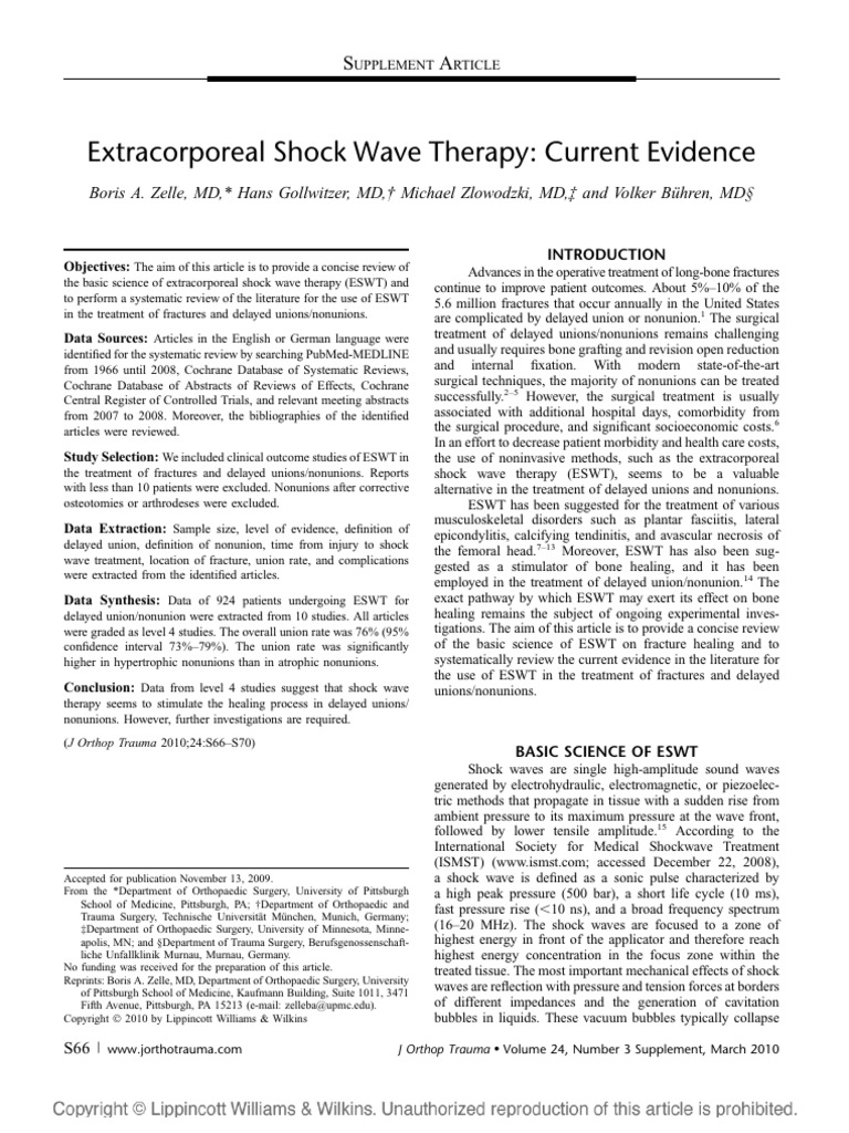 ESWT - Current Evidence Bone 2010 | PDF | Systematic Review | Vascular ...