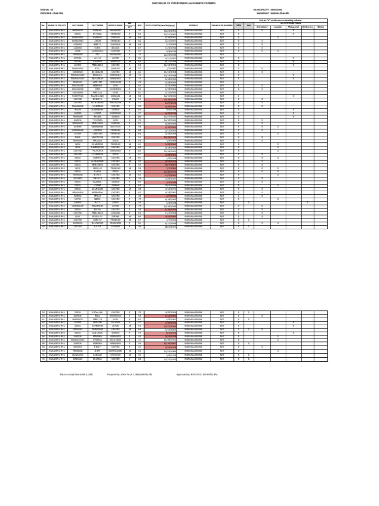 Template - DM and HPN Masterlist | PDF | Pharmacy | Medicine