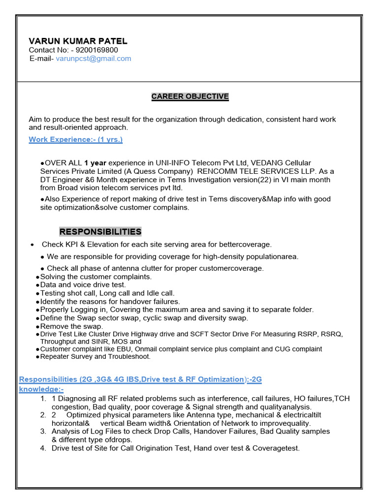 Telecom Engineer Resume Summary | PDF | Radio Technology | Computing
