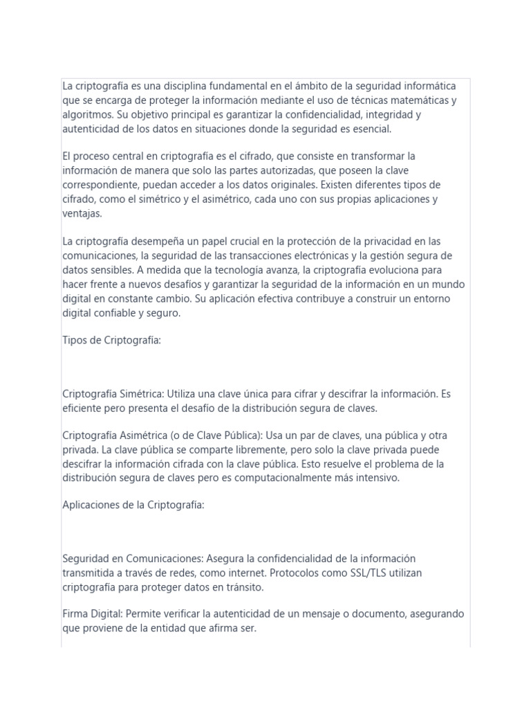 Criptografia Resumen | PDF | Criptografía | Clave (criptografía)