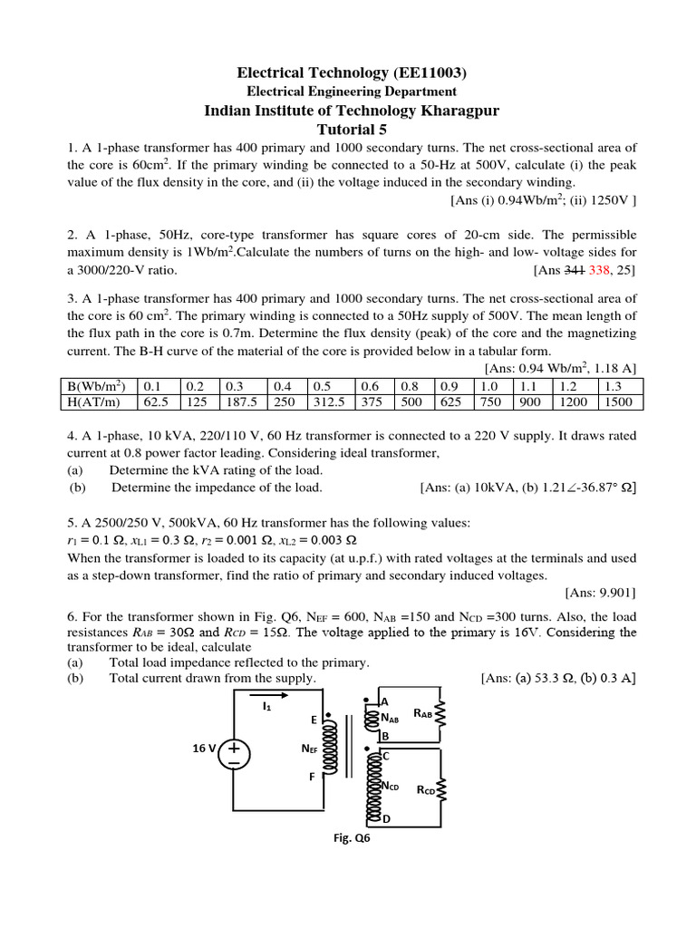 ET Tutorial5 Spring 22-23 | PDF | Transformer | Materials Science