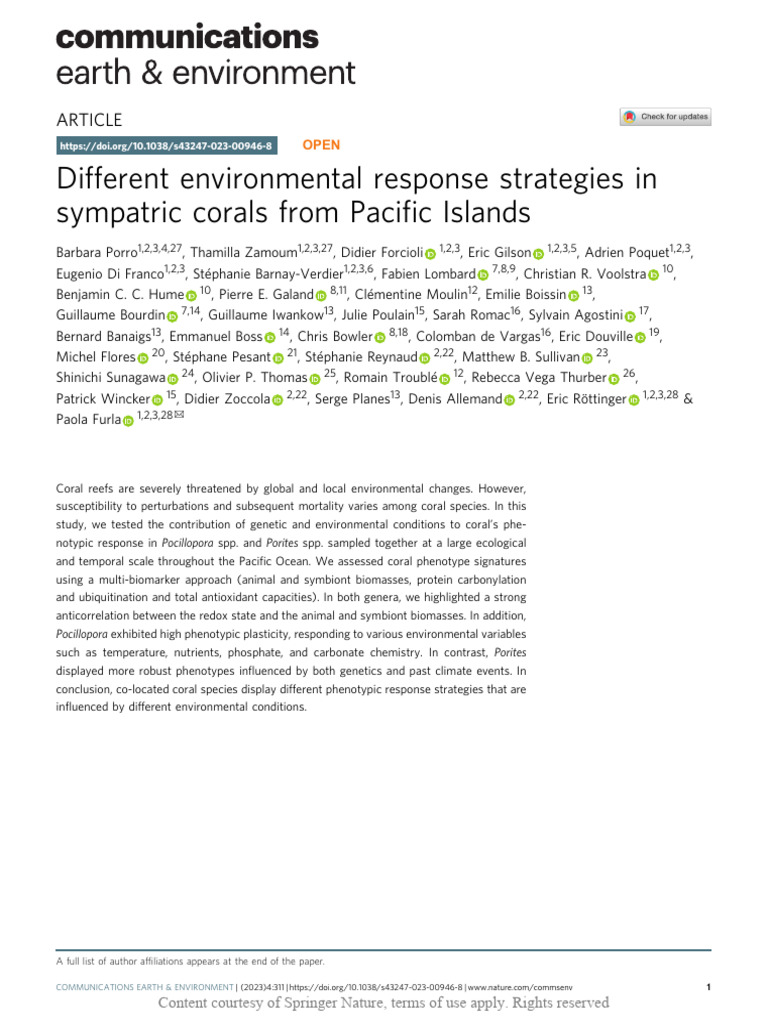 Different_environmental_response_strategies_in_sym | PDF | Coral Reef ...
