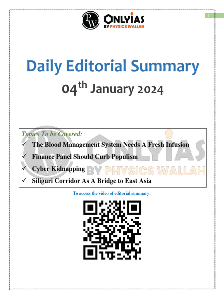 04 January 2024 - Daily Editorial Summary - English - Jitendra Kumar | Download Free PDF | Economies