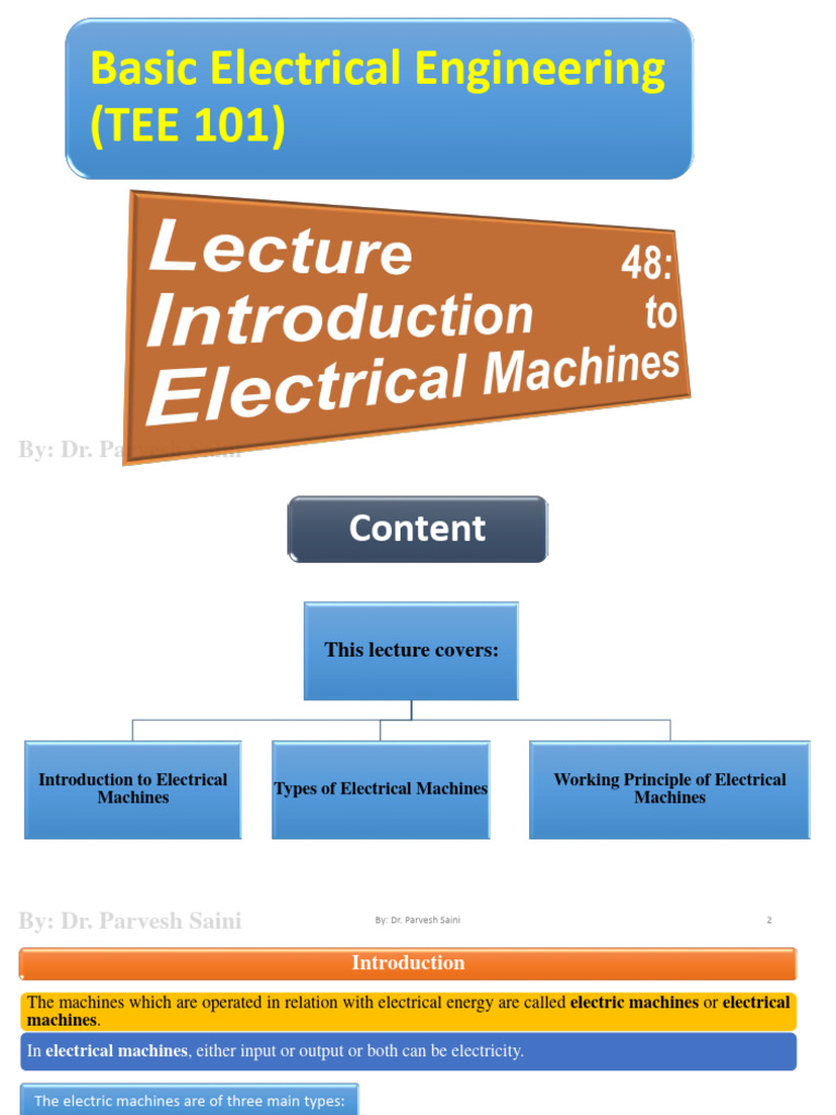 Lecture 48 - Introduction To Electrical Machines | PDF | Electric Generator | Electric Motor