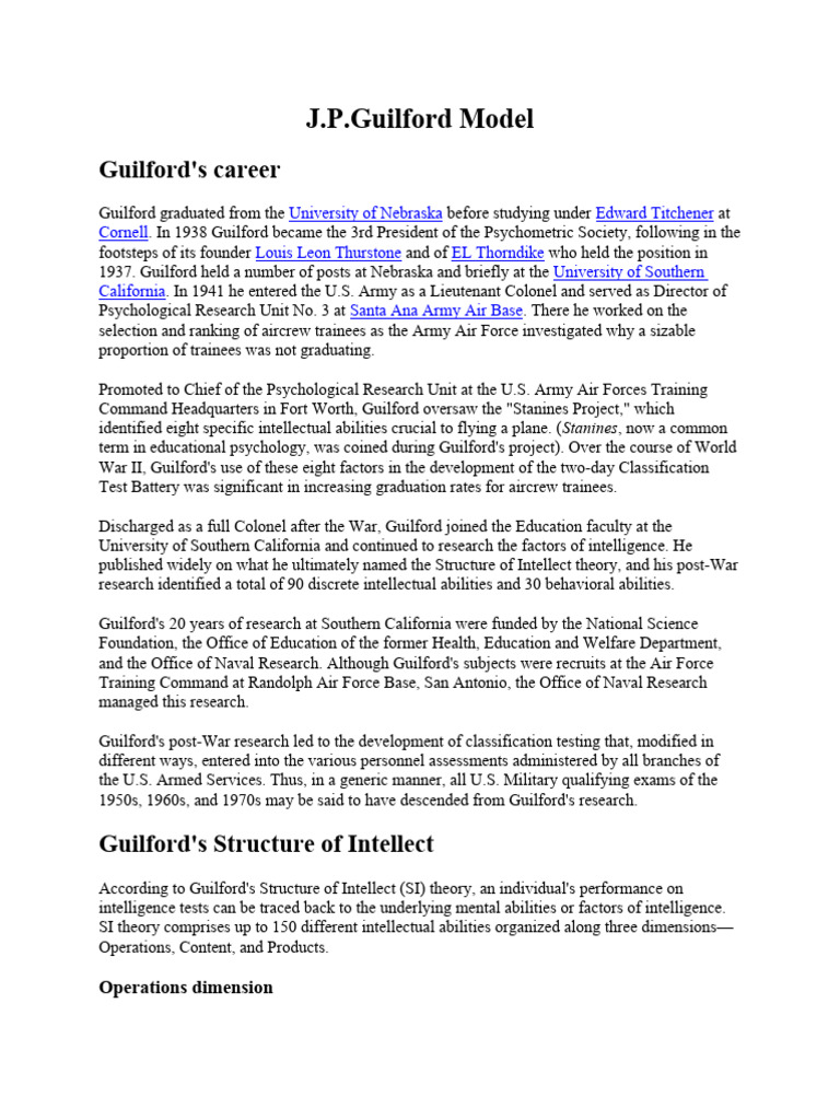 Guilford's Structure of Intellect Model | PDF