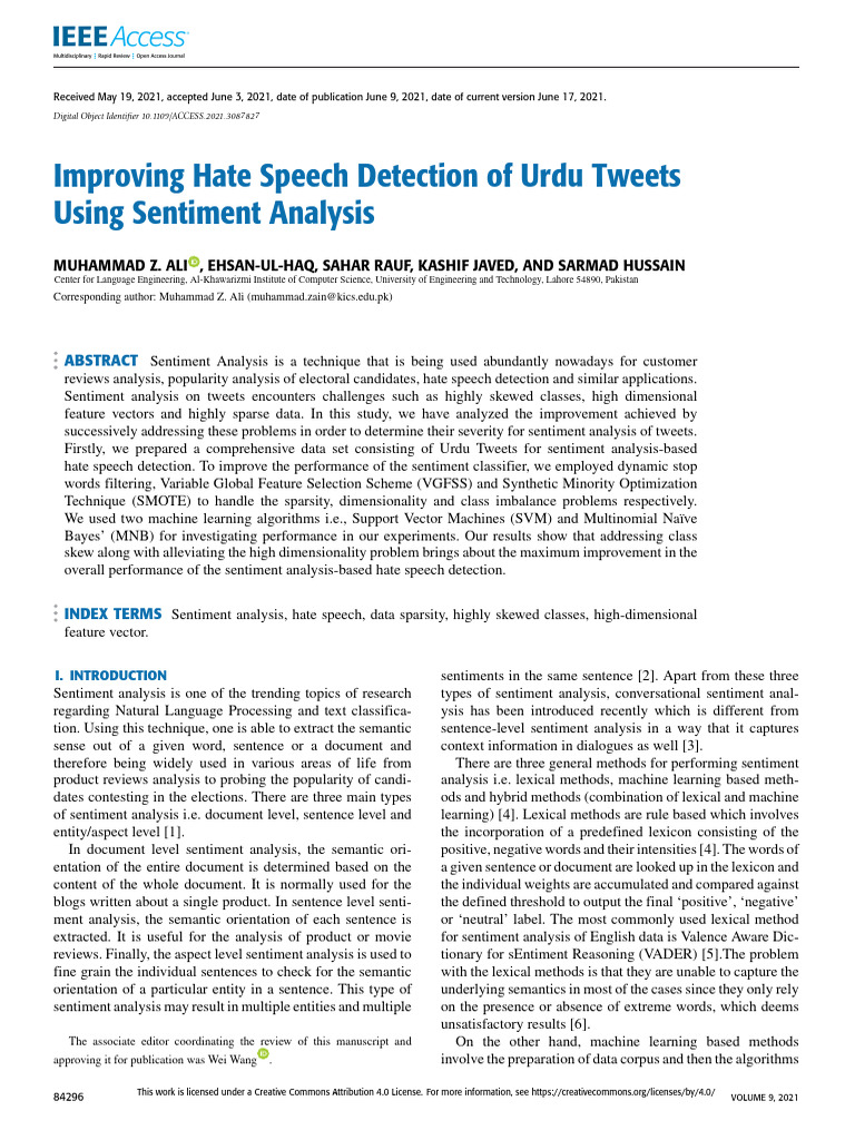 Improving Hate Speech Detection Of Urdu Tweets Using Sentiment Analysis