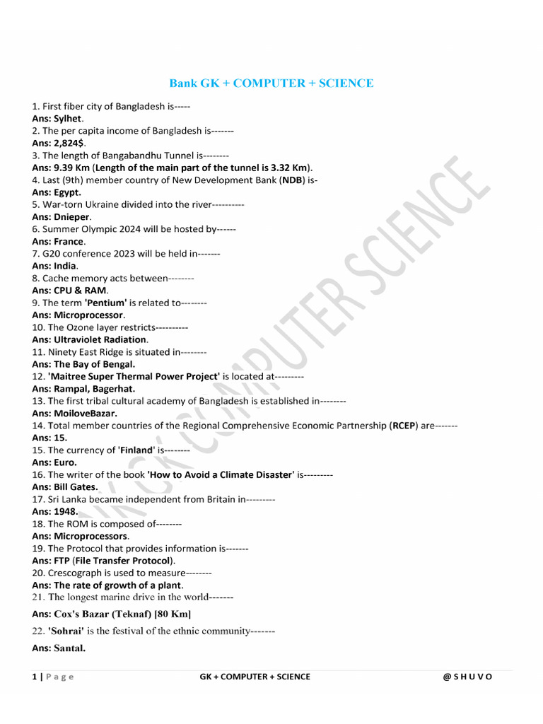 BANK GK COMPUTER SCIENCE (DAY-1 To 35) | PDF